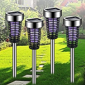 Jahy2Tech 4 Pcs Solar Bug Zapper Outdoor Mosquito Zapper Mosquito Killer Lamp for Patio Yard Garden Pathway Insect Mosquito Repellent Purple and White Light