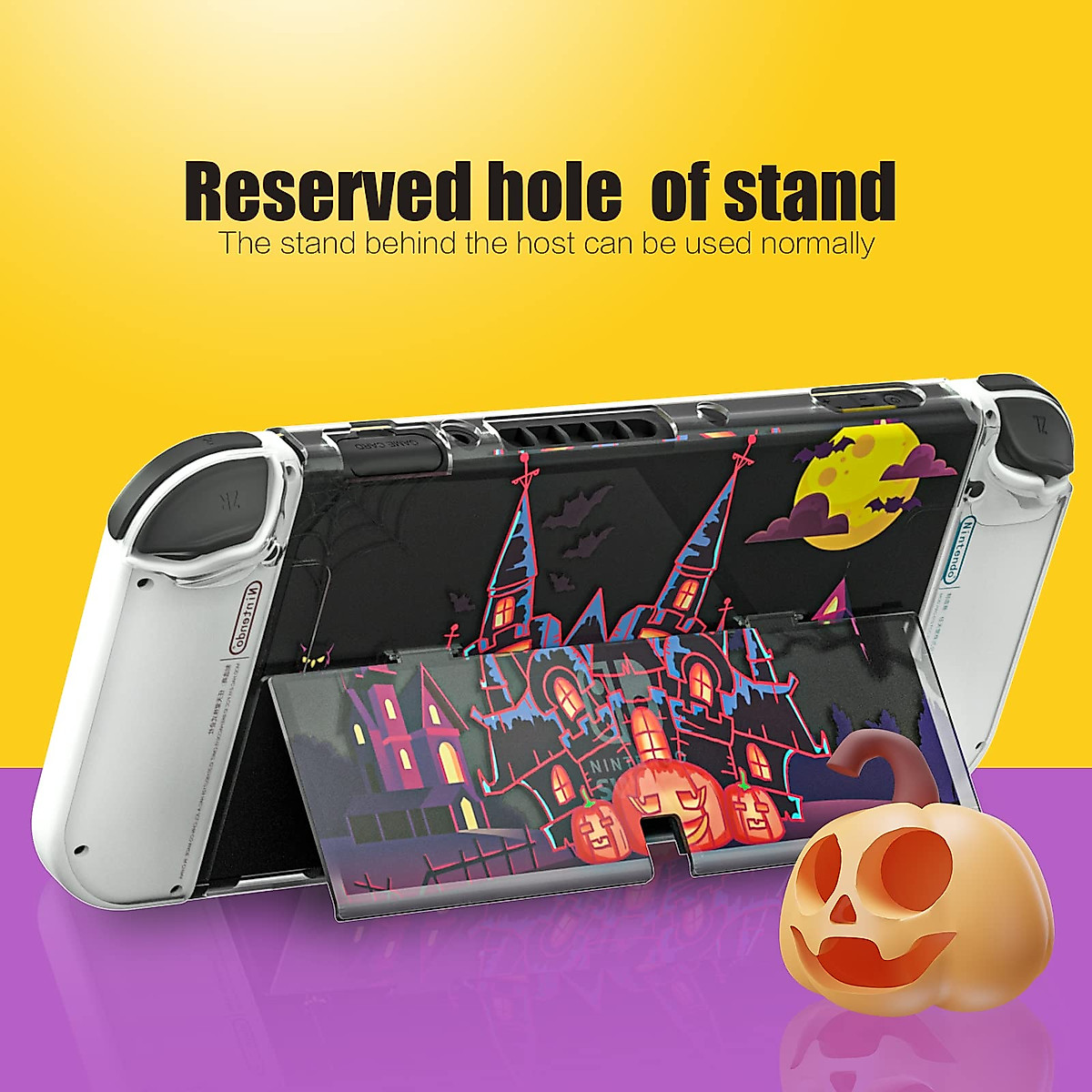 Halloween Decoration Switch OLED Case,Switch TPU Case, Switch Protective Case with Thumb Grips and Tempered Glass Screen Protector