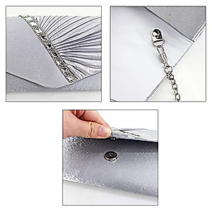 Goclothod Evening Clutch Handbag Women Fashion Pleated Crystal-Studded Crossbody Shoulder Bag Chain Clutch Purse (Silver)