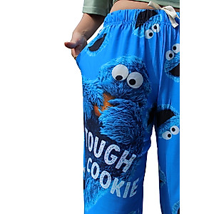 BRIEF INSANITY Lounge Pajama Pants for Men and Women | Sesame Street Cookie Monster Tough Cookie Graphic Print Pattern Bottoms - Comfy, Ultra Soft, Unisex Loungewear Pants (Tough Cookie, Medium)