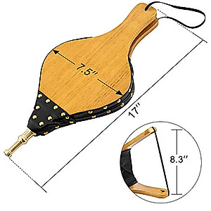 Amagabeli Fireplace Bellows 17"x 7.5" Air Blower Cast Nozzle for Outdoor Camping BBQ Grill Chimney Hand Bellow Pump Pit Barbeque Fire Tools Accessories ( Wooden Color)