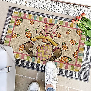 Artoid Mode Gnome Egg Carrots Easter Doormat, Seasonal Spring Summer Home Decor Low-Profile Switch Rug Door Mat Floor Mat for Indoor Outdoor 17x29 Inch