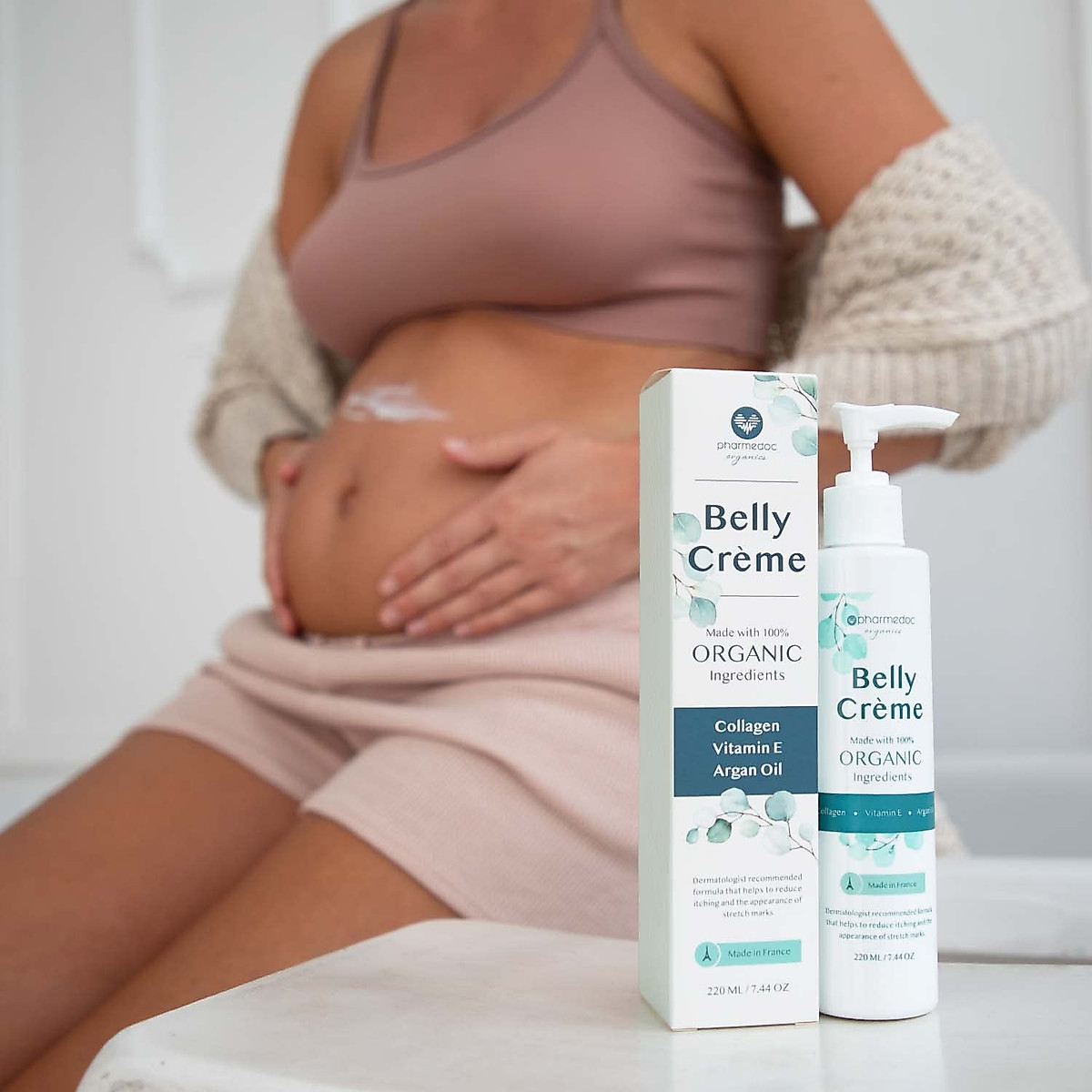 Pharmedoc Maternity Stretch Mark Cream, Pregnancy Must Haves, Belly Butter, Pregnancy Safe, Tummy Butter Stretch Marks Remover, Body Oil Body Butter Scar Cream, Mom To Be Gift, 100% Organic (7.44oz)