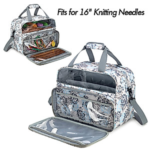 Teamoy Knitting Tote with Inner Dividers for WIP, Yarn Skeins and Knitting Accessories, Yarn Storage Bag with Front Clear Window, Dandelion(Patent Design)