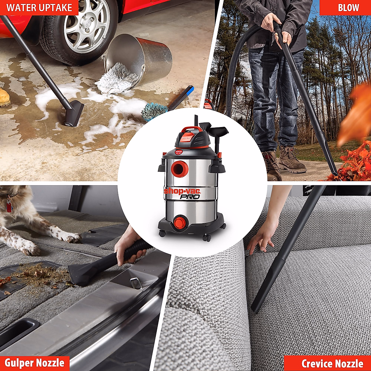 Shop-Vac 12 Gallon 6.0 Peak HP Wet/Dry Vacuum, Stainless Steel Tank, 3 in 1 Function Portable Shop Vacuum with Attachments, Drain Port, Ideal for Jobsite, Garage & Workshop. 5926211