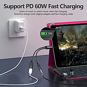 2 in 1 USB C to 3.5mm Headphone and Charger Adapter-USB C to 3.5 Headphone Jack Adapter,KOOPAO USB C PD 3.0 Quick Charging Port 60W Fast Charge Cable compatible for samsung Galaxy S23 S23+ S23 Ultra