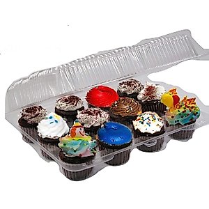 pizety Case of 50 plastic cupcake boxes 12 Cupcake Containers Clear plastic disposable 12 pack Cupcake Container 1 dozen cupcake container 12 cavities 12 Compartment Cupcake Container 12 count
