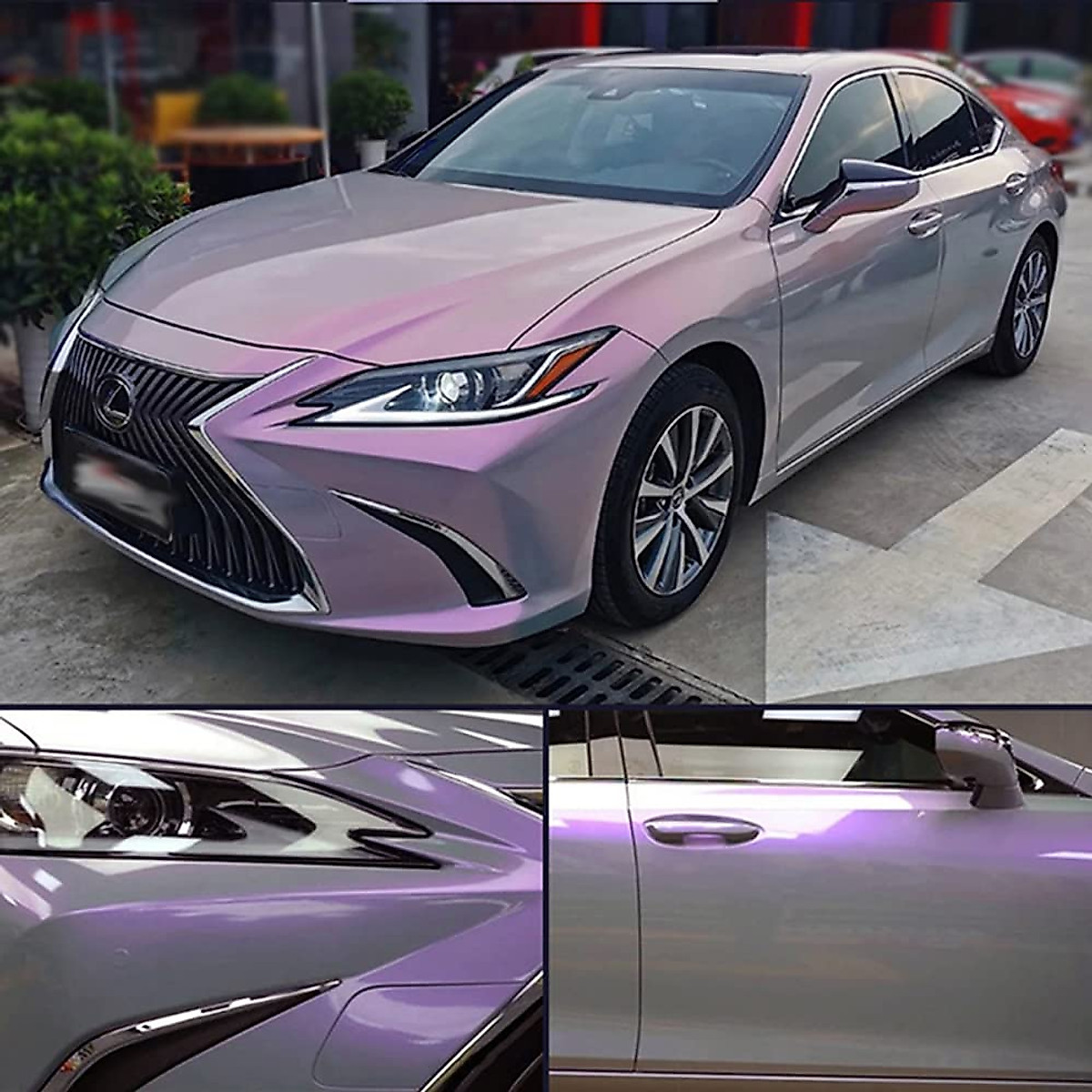 ASENDIWAY Chameleon Glossy Light Grey to Purple Car Vinyl Wrap Roll Color Change Adhesive Decal Sticker Film Stretchable Air Release DIY Vehicle Vinyl