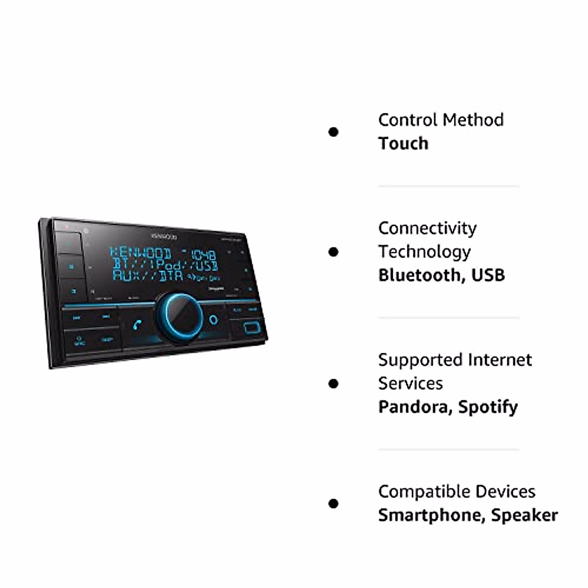 Kenwood DPX304MBT Double DIN in-Dash Digital Media Receiver with Bluetooth (Does not Play CDs) | Mechless Car Stereo Receiver | Amazon Alexa Ready - Black