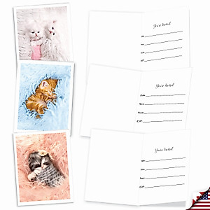 The Best Card Company - 20 Kids Invitation Note Cards with Envelopes (4 x 5.12 Inch) - Box of Assorted RSVP Invites (10 Designs, 2 Each) - Fluffy Furballs AM7168ING-B2x10