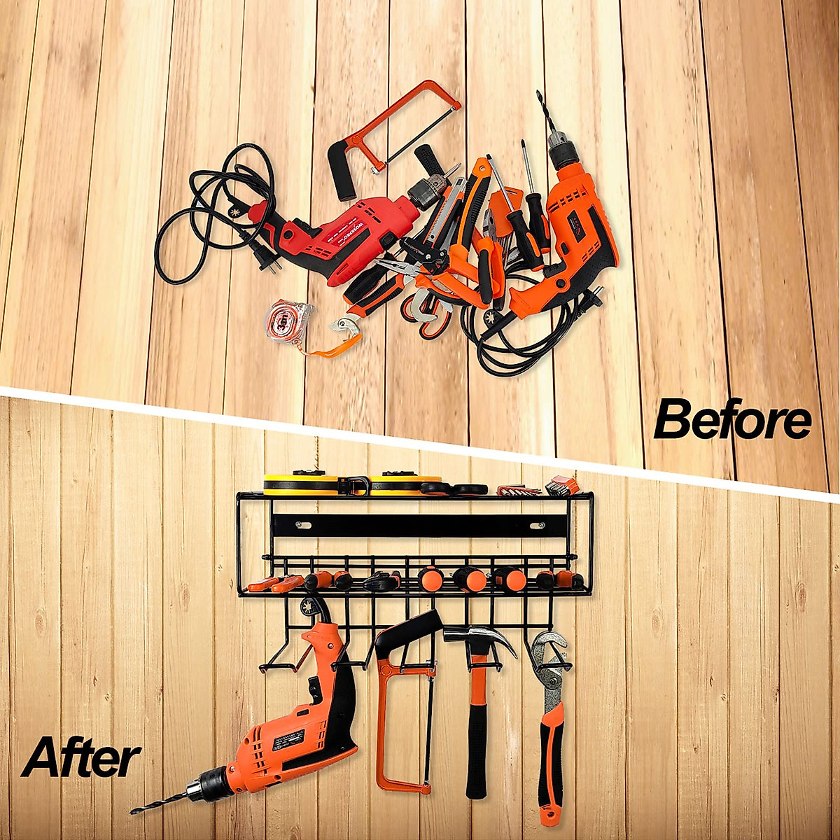 JULINE Power Tool Organizer, Garage Storage Drill Holder Wall Mount Garage Tool Organizers and Storage Power Tool Storage Rack Heavy Duty Floating Tool Shelf