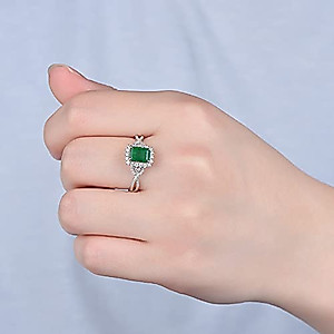 Sdouefos Women's 3ct Birthstone Solitaire Engagement Ring Emerald Cut Created Green Emerald White Gold Plated 925 Sterling Silver Engagement Wedding Ring (7)