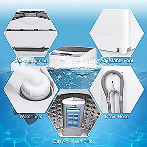 COSTWAY Portable Washing Machine, 9.92Lbs Capacity Full-automatic Washer with 10 Wash Programs, LED Display, 8 Water Levels, Compact Laundry Washer and Dryer Combo for Home, Apartment, Dorm, RVs