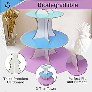 3-Tier Dessert & Cupcake Decorative Serving Tray Stand for Birthdays and All Themed Parties & Events, 2 Serving Towers Per Pack (Pastel Rainbow)