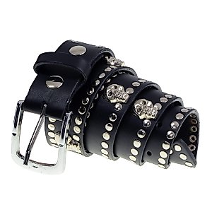 Milwaukee Leather MP7103 Men's Black Studs and Skulls Genuine Leather Belt for Biker with Buckle - 1.5 inches Wide - Large