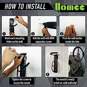 HOMEE Bike Rack Garage 2 Pack Bike Wall Mount Vertical Bike Hooks Storage System Wall Mount Bike Hanger for Garage Indoor Shed-Easy to install Use-Heavy Duty Holds up to 65 lb with Screws