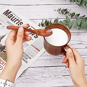 TXIN 2 Sets Wooden Mugs Vintage Teacups Coffee Espresso Cups Handmade Wood Drinking Cups with 2 Saucer and 2 Spoon for Coffee Tea Beer Water Juice Milk, 13.5oz/ 400ml