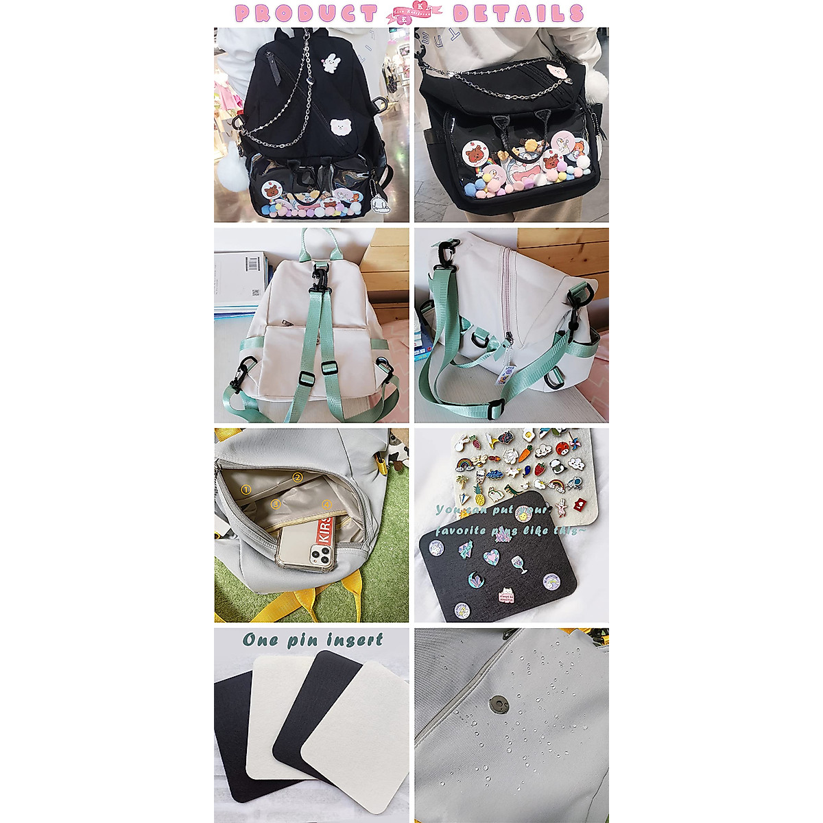 Eien Kaliforua Ita Bag Cute Ita Bag Backpack Kawaii Pins Display Backpack 3 Way Anime School Bag