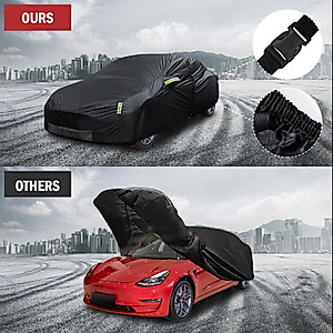 Custom Fit for Model 3 Car Cover 2017-2023 Waterproof All Weather Protection Full Exterior Cover Rain Snow UV Protection with Door Zipper Charging Port
