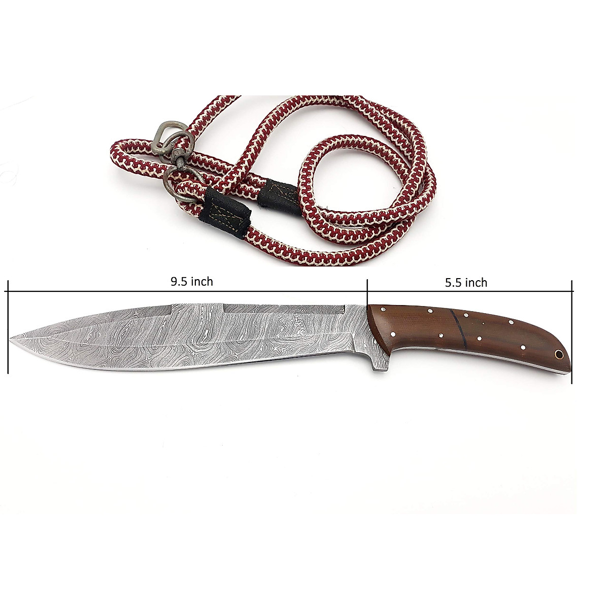 Nooraki BK-55 Handmade Damascus Hunting Bowie Knife Full Tang With Leather Sheath