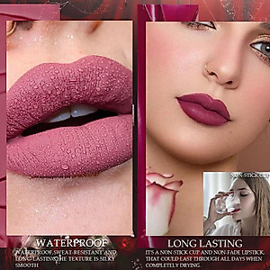 evpct 3Pcs Mauve Sandy pink Chestnut Dark Red Matte Liquid Lipstick Lip Gloss Stain Makeup Set for Women Skull Face 24 Hour Long Lasting Waterproof Lipstick Smudge Proof labial mate larga duracion 24