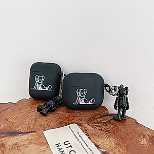Airpod Case, Cute Funny Cartoon Airpod 1/2 Cases Protective Frosted Cover for Girls with Keychain Bear Airpod 1/2 Case Skin. (Bear Black F)