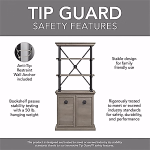 Bush Furniture Coliseum Designer Bookcase with Doors in Driftwood Gray