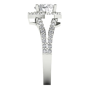 1.49 Ct Heart Cut Clear Simulated Diamond 14K White Gold Halo Solitaire with Accents Engagement Promise Bridal Ring Size 4.75