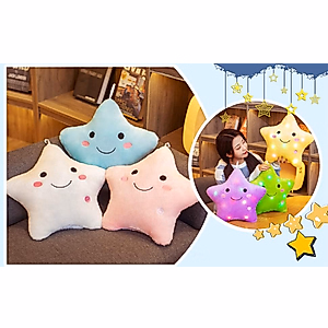 DearSun 13''Creative Twinkle Star Colorful Night Light Plush Pillows Light up Night Stuffed Toys Perfect for Birthday Christmas Holiday Valentines (Blue)