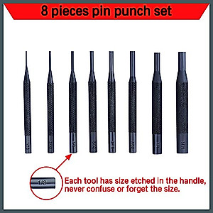 HORUSDY 8 Pieces Pin Punch Set, Kit Removing Repair Tool with Holder for Automotive, Watch Repair,Jewelry and Craft