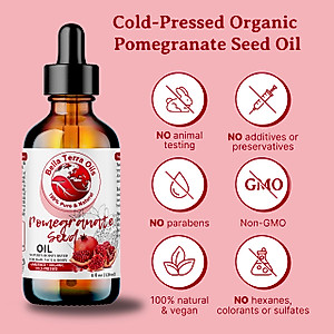 Bella Terra Oils - Organic Pomegranate Seed Oil 4oz - Basking in Phytosterols & Linoleic Acid, The Ultimate Blend for a Silken Touch & Healthy-Looking Glow