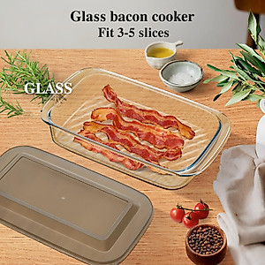Microwave Bacon Cooker with Cover，Glass Airtight Bacon Container Keep for Refrigerator BPA Free Dishwasher and Microwave Oven Safe Refrigerator Organizers and Storage for Cheese lunchmeat Pizza Cooker