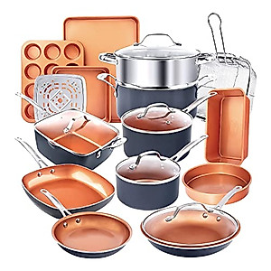 Gotham Steel Pots and Pans Set, 20 Pc Non Stick Cookware Set, Long Lasting Nonstick Kitchen Set with Pan Set, Pot Set, Baking Set, Stay Cool Handles, Dishwasher Safe, 100% Toxin Free-Copper, Graphite