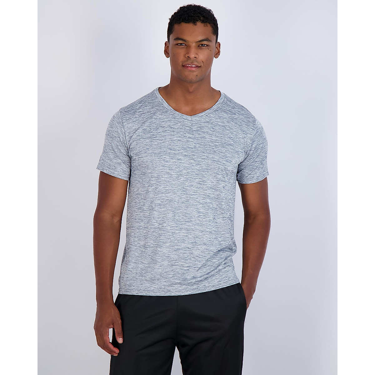 Real Essentials Athletic V Neck Tshirt Shirts T-Shirts Men Quick Dry Fit Tops Dri Fit Short Sleeve Active Wear Training Exercise Fitness Workout Shirt Tee Tees Gym Sports Top, Set 12, L, Pack of 5