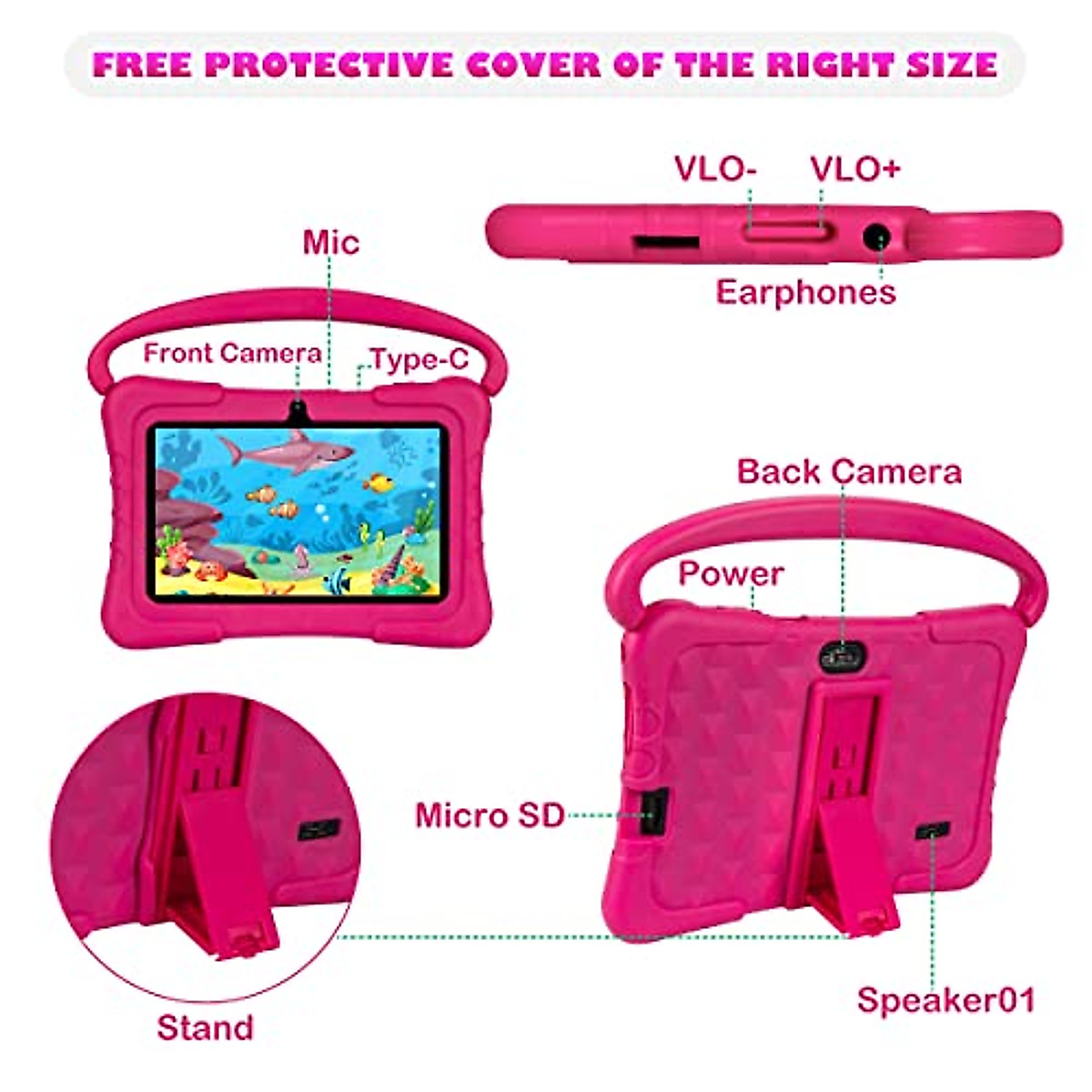 ATMPC Tablet for Kids, Kids Tablet, 7 Inch Kids Tablets 32GB ROM 3GB RAM Android11 Tablet for Kids 3-14 with 2.4G WiFi, GMS, Eye Protection, Educational, Parental Control, Tablet with Silicone Case