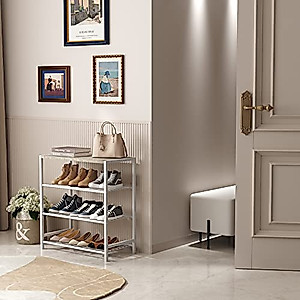 COZYFUN Industrial Shoe Rack 4-Tier Metal Shoe Storage Organizer, Shoe Storage Shelves with Stable Metal Frame, Small Shoe Organizer Shelf for Hallway, Closet, Entryway, Living Room (White)