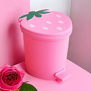 BxuxJar Strawberry Trash Can, Kawaii Mini Trash Can with Lid Cute Room Decor Bathroom Trash Cans, Kawaii Room Decor Strawberry Garbage Can with Lid for Home, Car, Bathroom