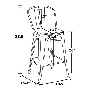 LSSBOUGHT Metal Barstools,Indoor-Outdoor Stackable Tolix Style Counter Stool with Wood Seat and Backrest Set of 4 (Black)