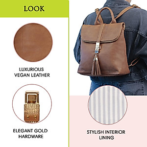 Miztique The Diana Backpack Purse for Women, Flap Over Tote Bag, Soft Vegan Leather - Tan