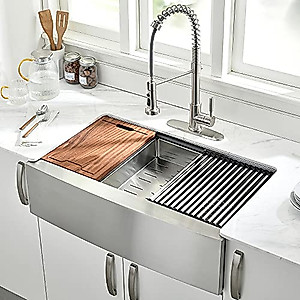 33Inch Farmhouse Sink Workstation Stainless Steel -VOKIM 33"x22" Farmhouse Apron Front Workstation Kitchen Sink 16 Gauge Stainless Steel Single Bowl Farm Sink