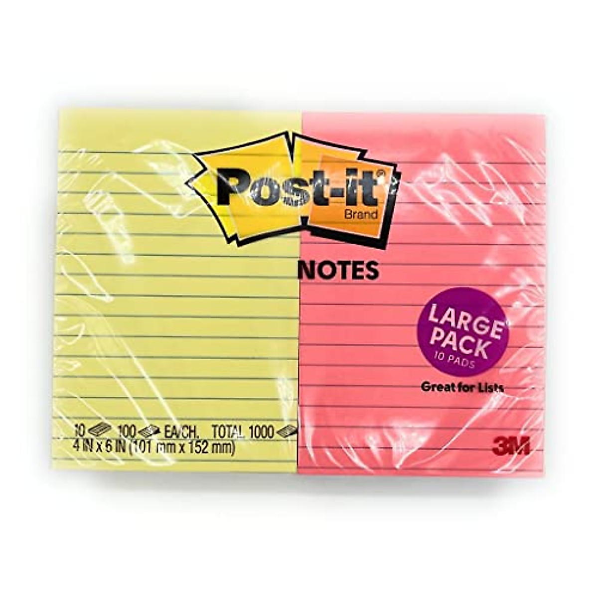 Post-it Notes, 4 x 6 Inches, 1000 Sheets, Assorted Colors, 10 Pads