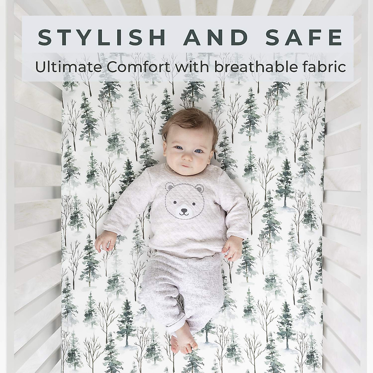 Pobi Baby - Premium Fitted Crib Sheets for Standard Crib Mattress - Ultra-Soft Cotton Blend, Stylish Woodland Pattern, Safe and Snug for Baby (Magical-Woods)