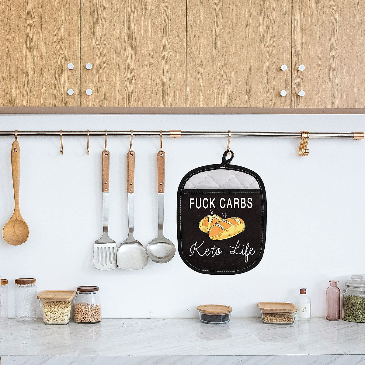 LEVLO Funny Diet Keto Life Oven Mitt with Hot Pads Diet Graphic Gift Fu*k Carbs Keto Life Pot Holder for Friend Family (Carbs Keto Life)