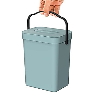 Frcctre 2 Pack Plastic Waste Bin, 3L/0.8 Gal Wall Mounted Garbage Can, Small Compost Bin with Lid for Kitchen Cabinet Door, Counter Top, Under Sink, Bedroom, Bathroom, White+Blue