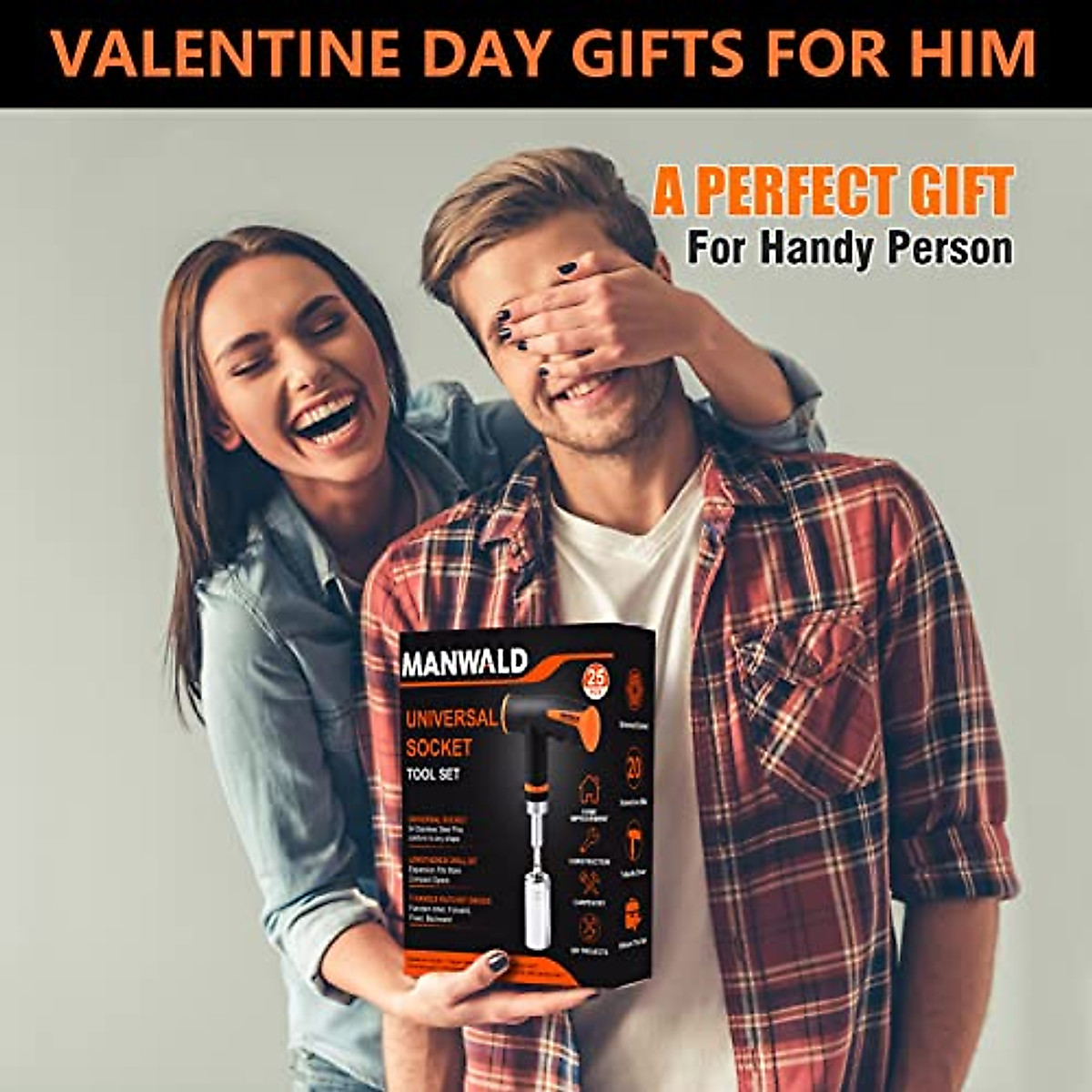 MANWALD Universal Socket Tool Set, Ratcheting T-Handle Screwdriver Set with Power Drill Adapter, Valentines Day Gifts for Him, Women, Dad, Husband, Orange