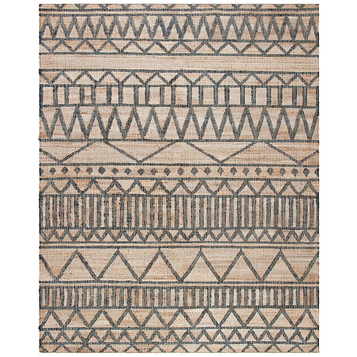 SAFAVIEH Kilim Collection Area Rug - 8' x 10', Natural & Charcoal, Handmade Flat Weave Jute, Ideal for High Traffic Areas in Living Room, Bedroom (KLM752A)