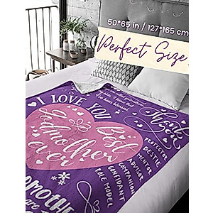 InnoBeta Godmother Gifts, Fairy Godmom Proposal Gift Bed Flannel Plush Blankets for Women, Friends, Sister, Aunt (50"x 65") for Birthday, Christmas, Mother's Day - Purple Heart