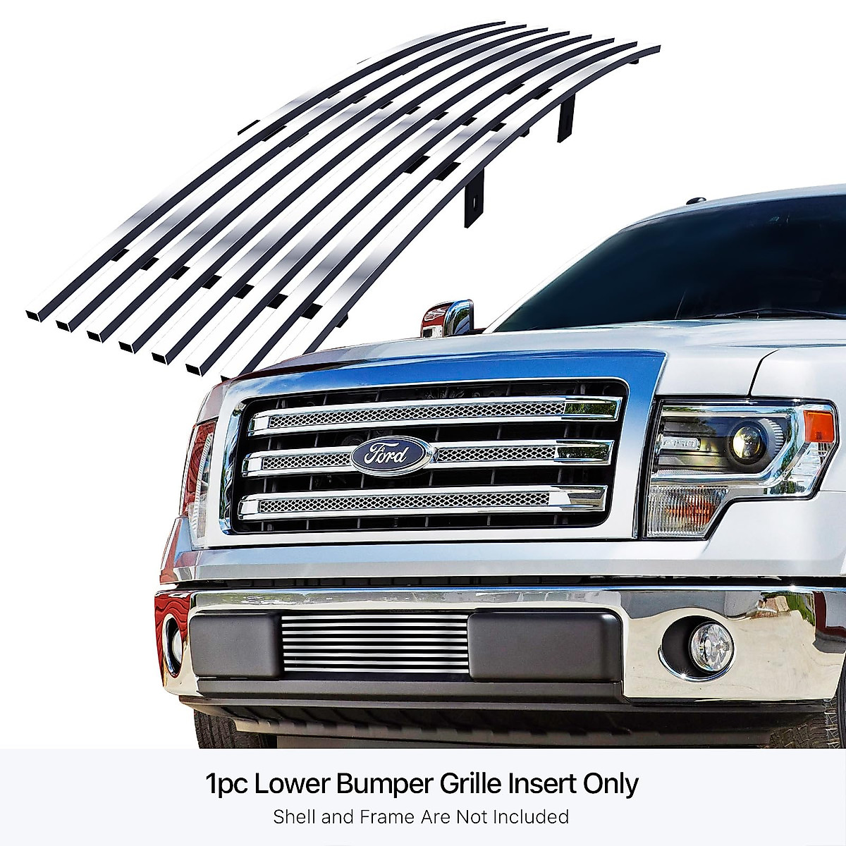 APS Compatible with Ford F-150 2009-2014 Lower Bumper Stainless Steel Chrome Polished 8x6 Horizontal Billet Grille Insert F66789S