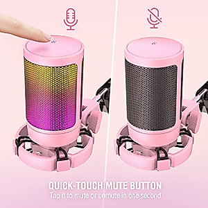 FIFINE Gaming USB Microphone Kit, PC Streaming Recording Computer RGB Microphone Set for Podcasting, Singing, YouTube, Condenser Cardioid Mic with Quick Mute, Gain Knob-A6T Pink