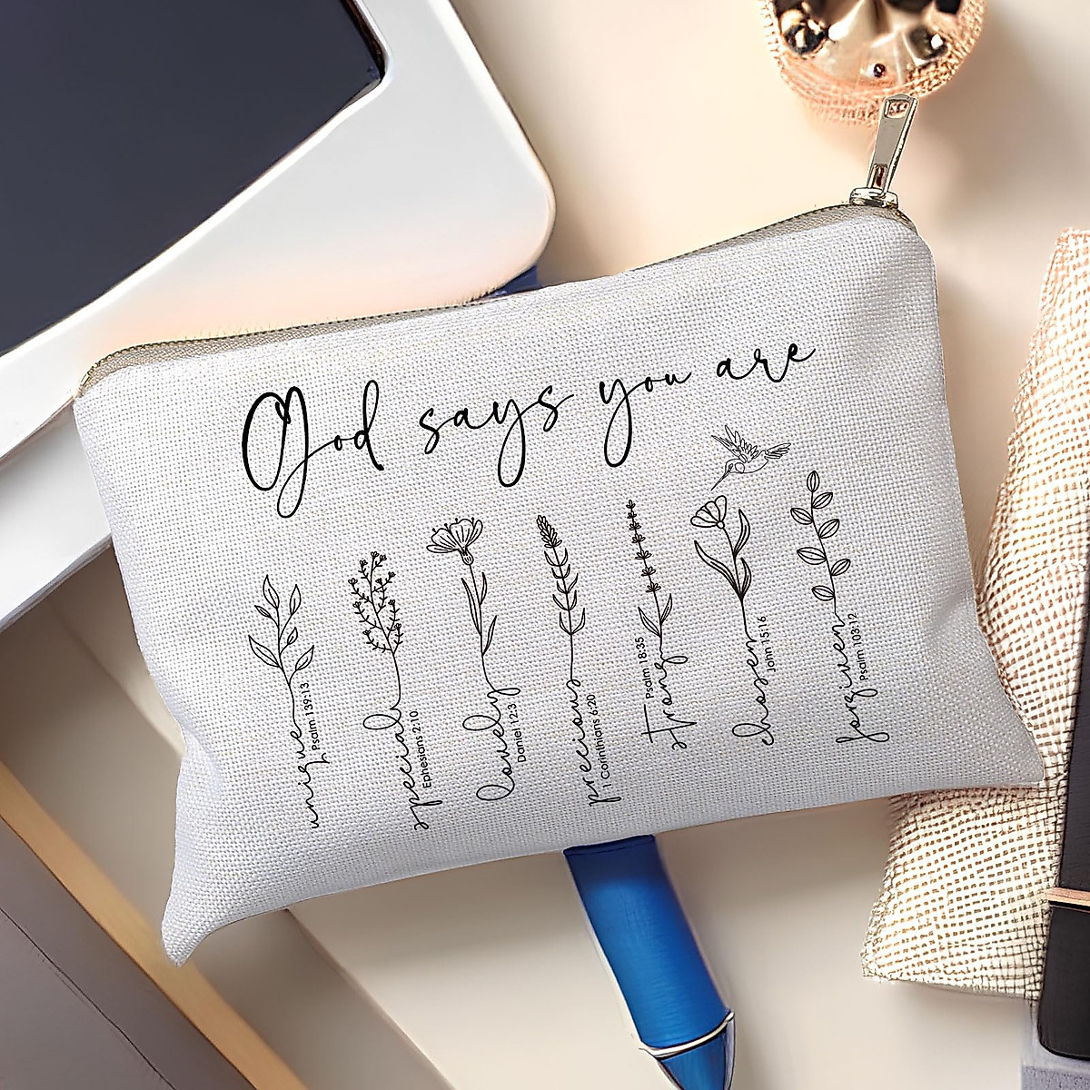 God Says You Are Cosmetic Bag, Christian Makeup Bag Bible Verse Floral Bible Verse Makeup Case for Women, Inspirational Cosmetic Bag, Sister Gifts, Affirmations Gifts (God says you are...)